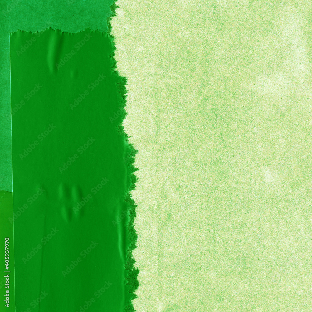 Green torn paper collage close-up. Texture made from various paper and ...