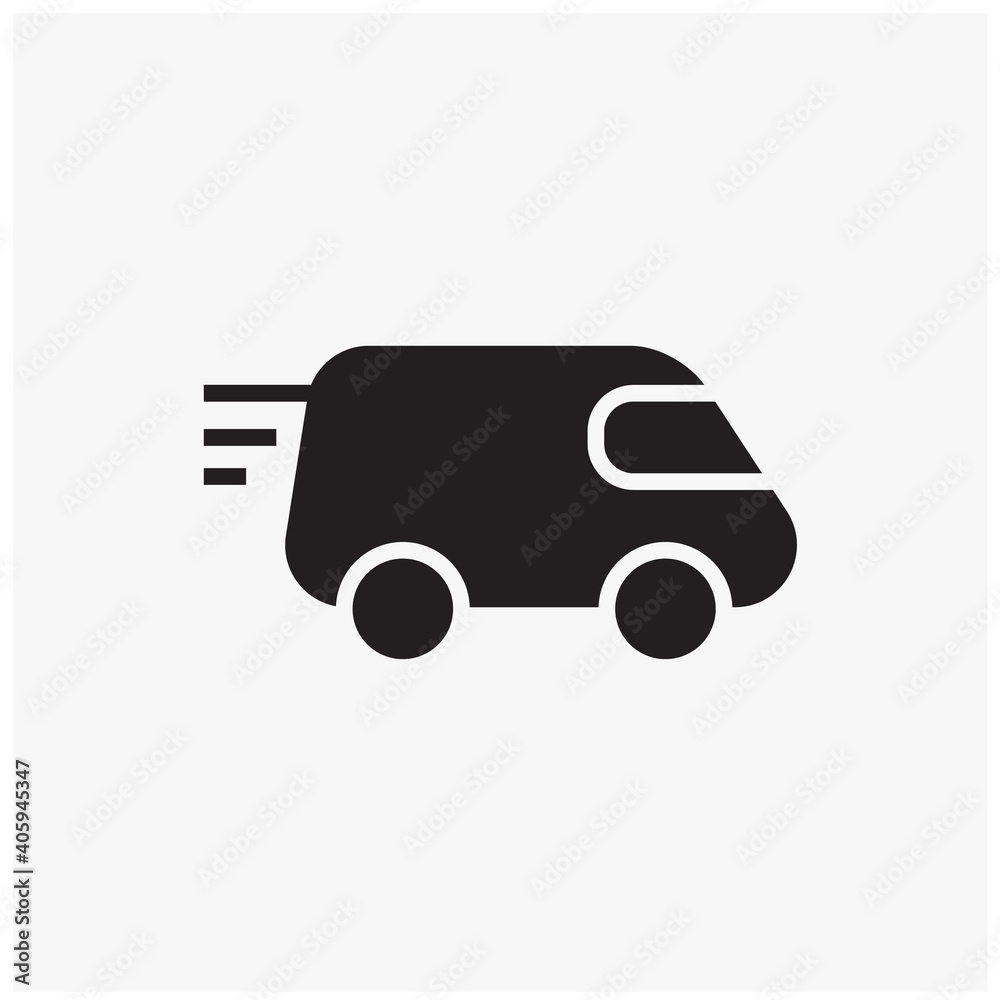 Fast shipping delivery truck icon. Black-white Vector illustration for ...