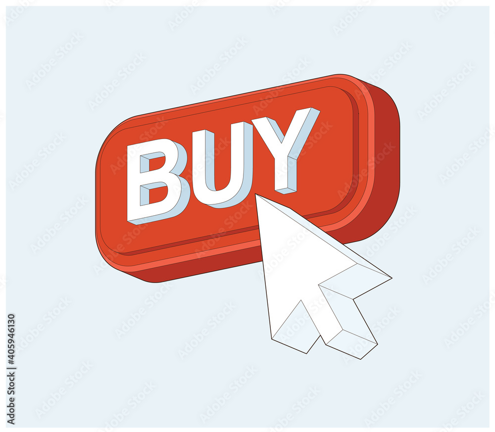 Colorful Isometric buy button. Mouse pointer arrow clicked or cursor ...