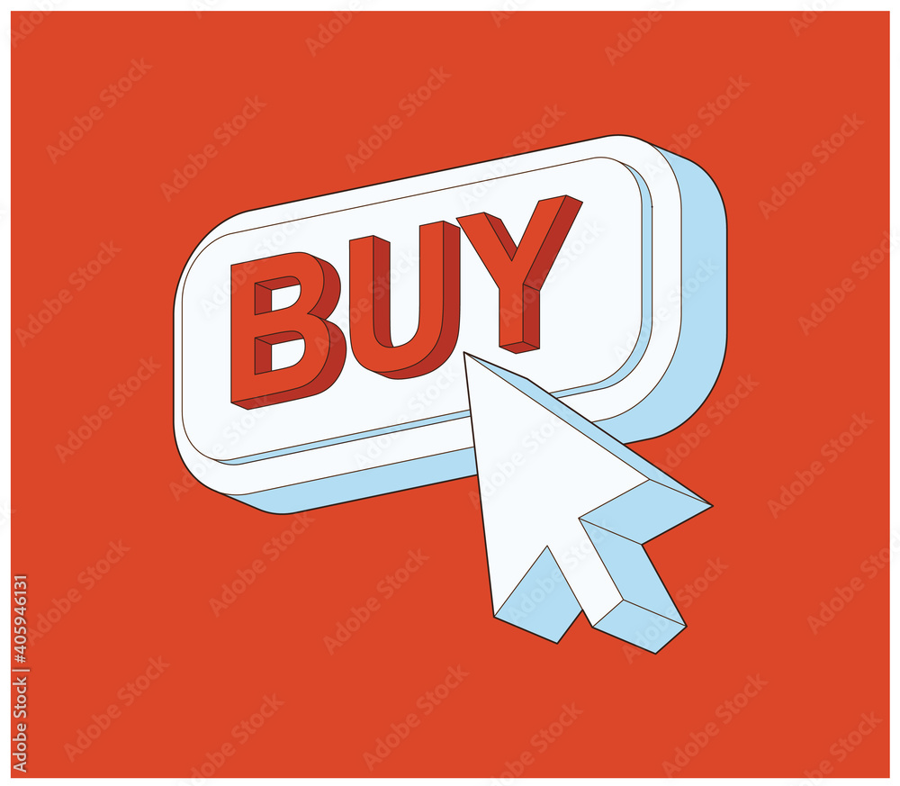 Colorful Isometric buy button. Mouse pointer arrow clicked or cursor ... Colorful Isometric buy button. Mouse pointer arrow clicked or cursor ...
