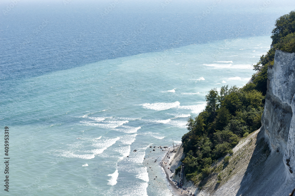 Spectacular cliffs of Mons Klint on Mon Island in Denmark. Top view of ...