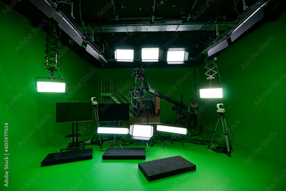Arri lights in green screen studio for virtual production and vfx Stock ...