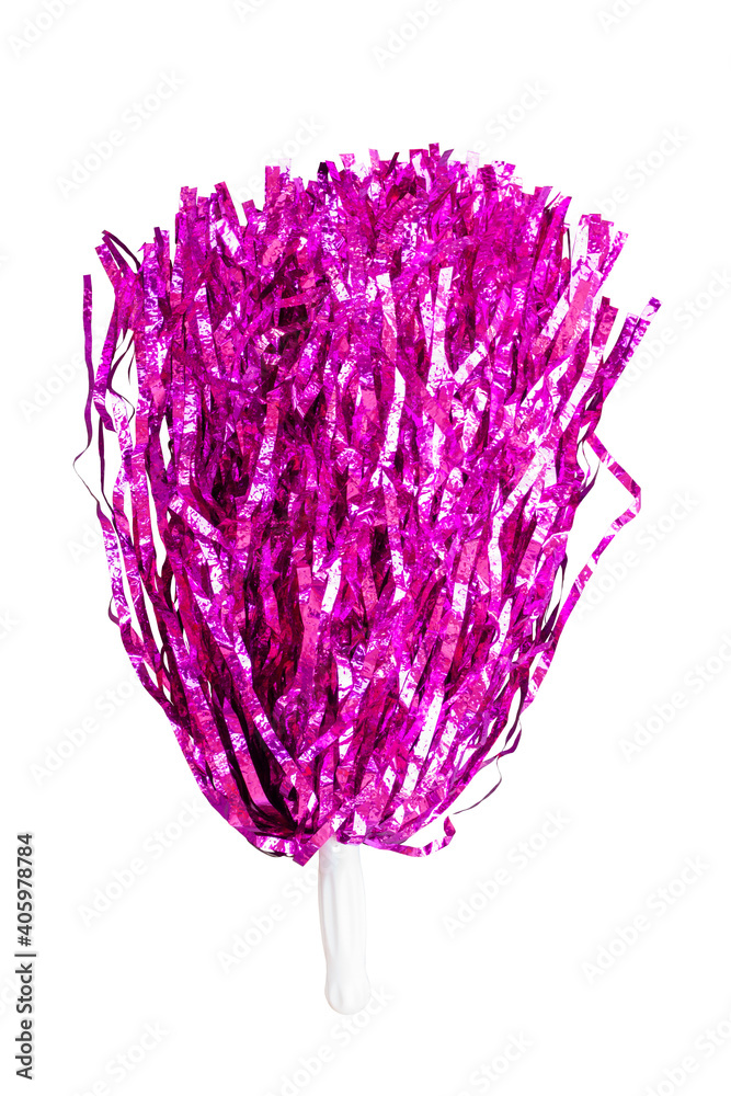 Pink pompoms for cheerleaders hold sports cheer isolated on white ...