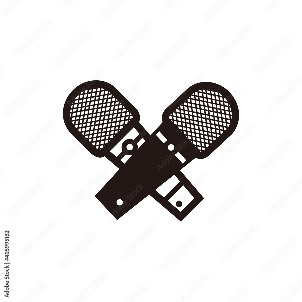 silhouette of twin crossed microphone for news anchor, news live ...