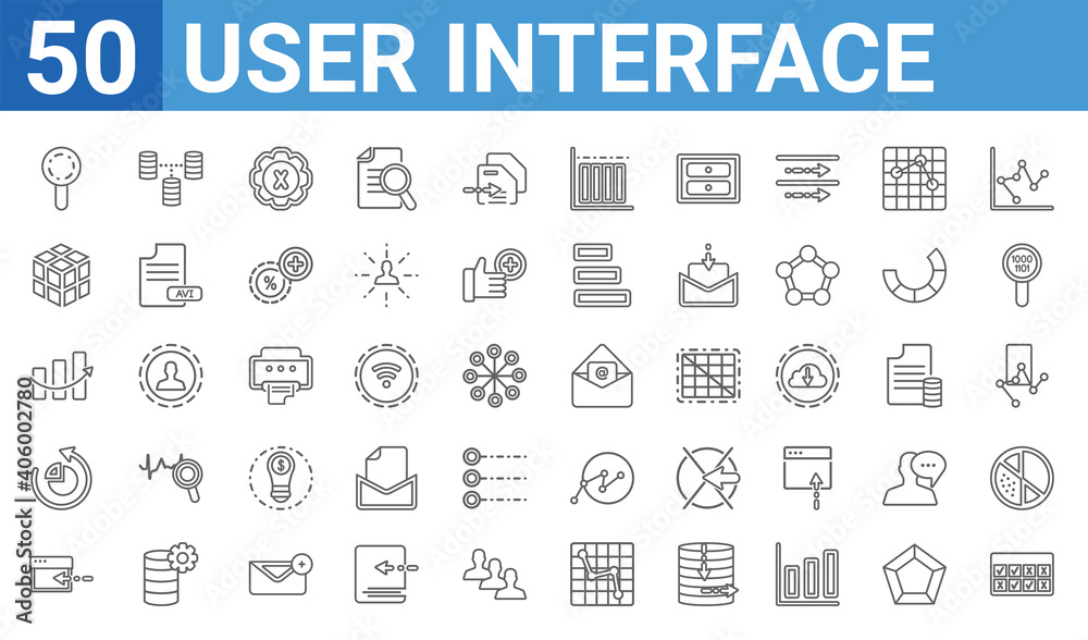 set of 50 user interface web icons. outline thin line icons such as comparision table,search ...