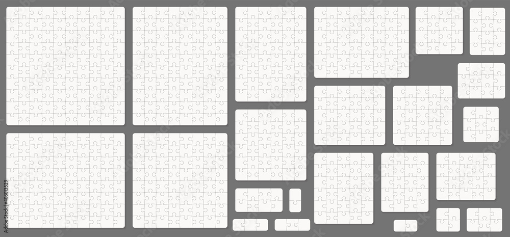 Blank vector puzzle templates with different numbers of elements ...