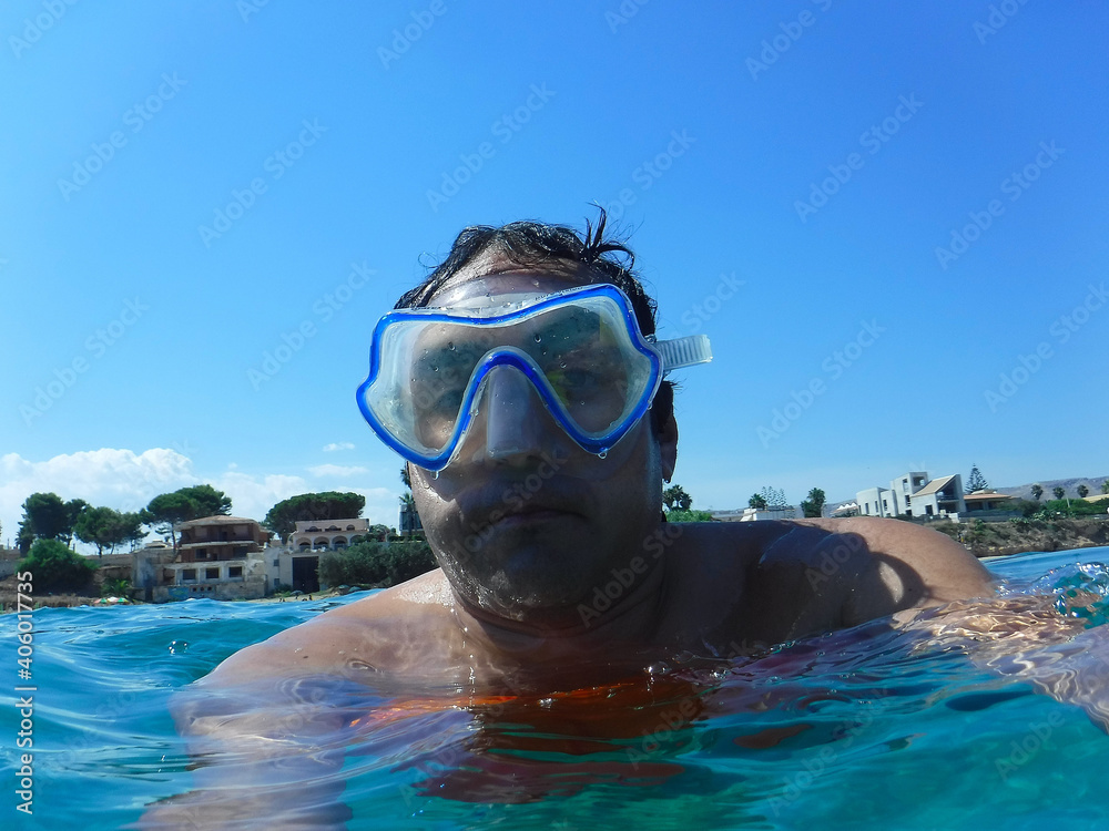 Portrait Of Shirtless Man Swimming In Pool Stock Photo | Adobe Stock