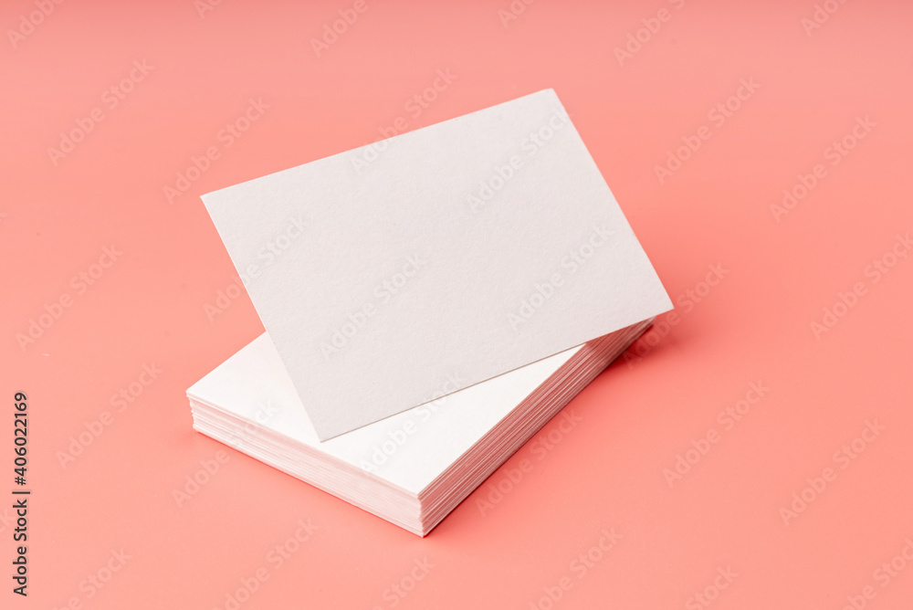 stack of visit cards on pink background for mock up design Stock Photo ...