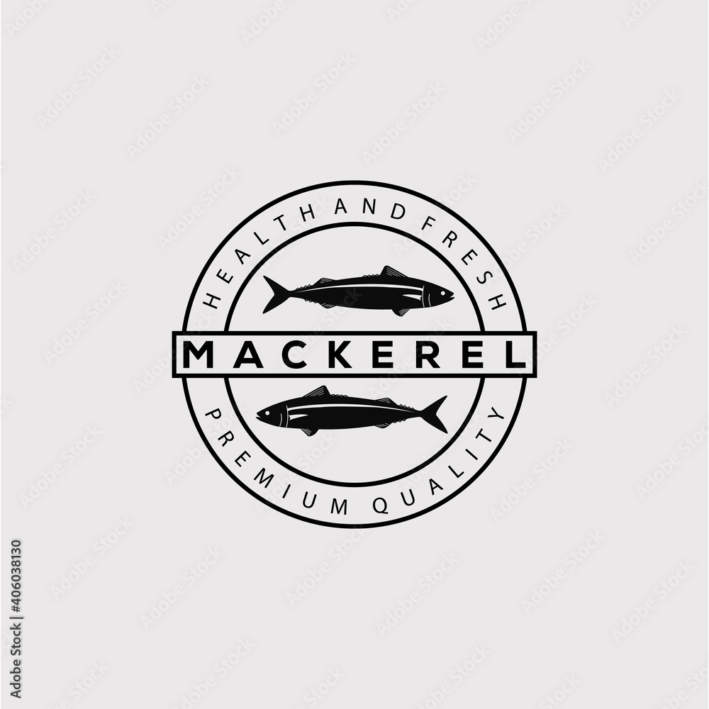 silhouette mackerel fish logo vector illustration design. seafood label ...