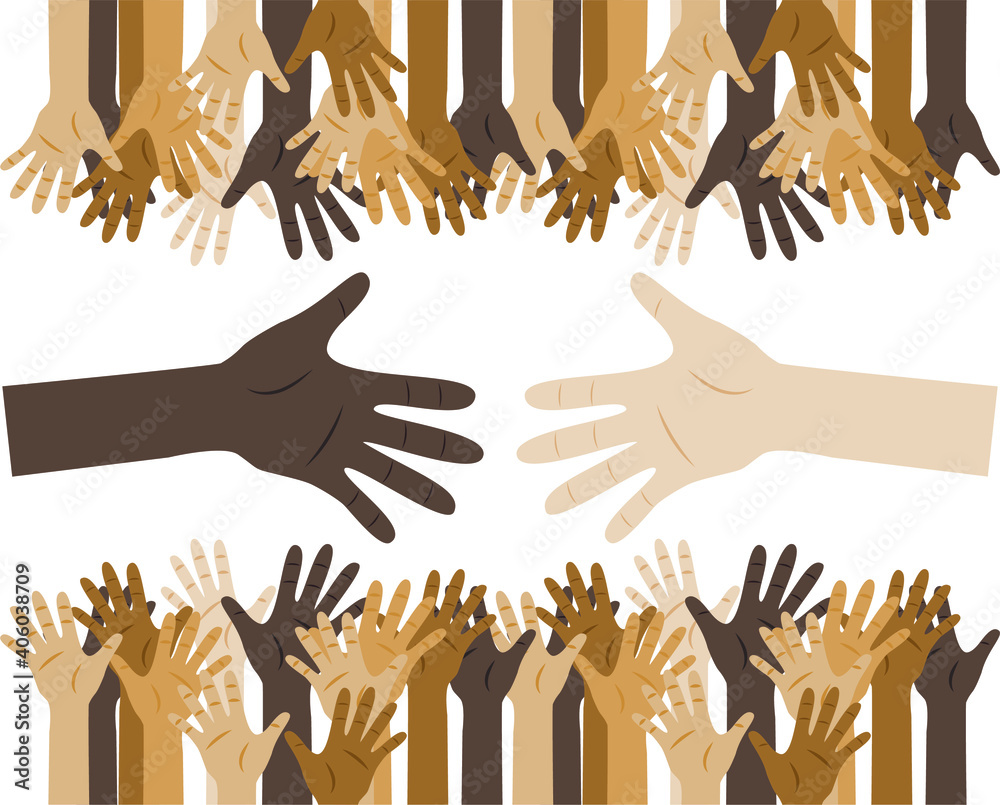 vector set of hands with fingers of different skin colors. hands of ...