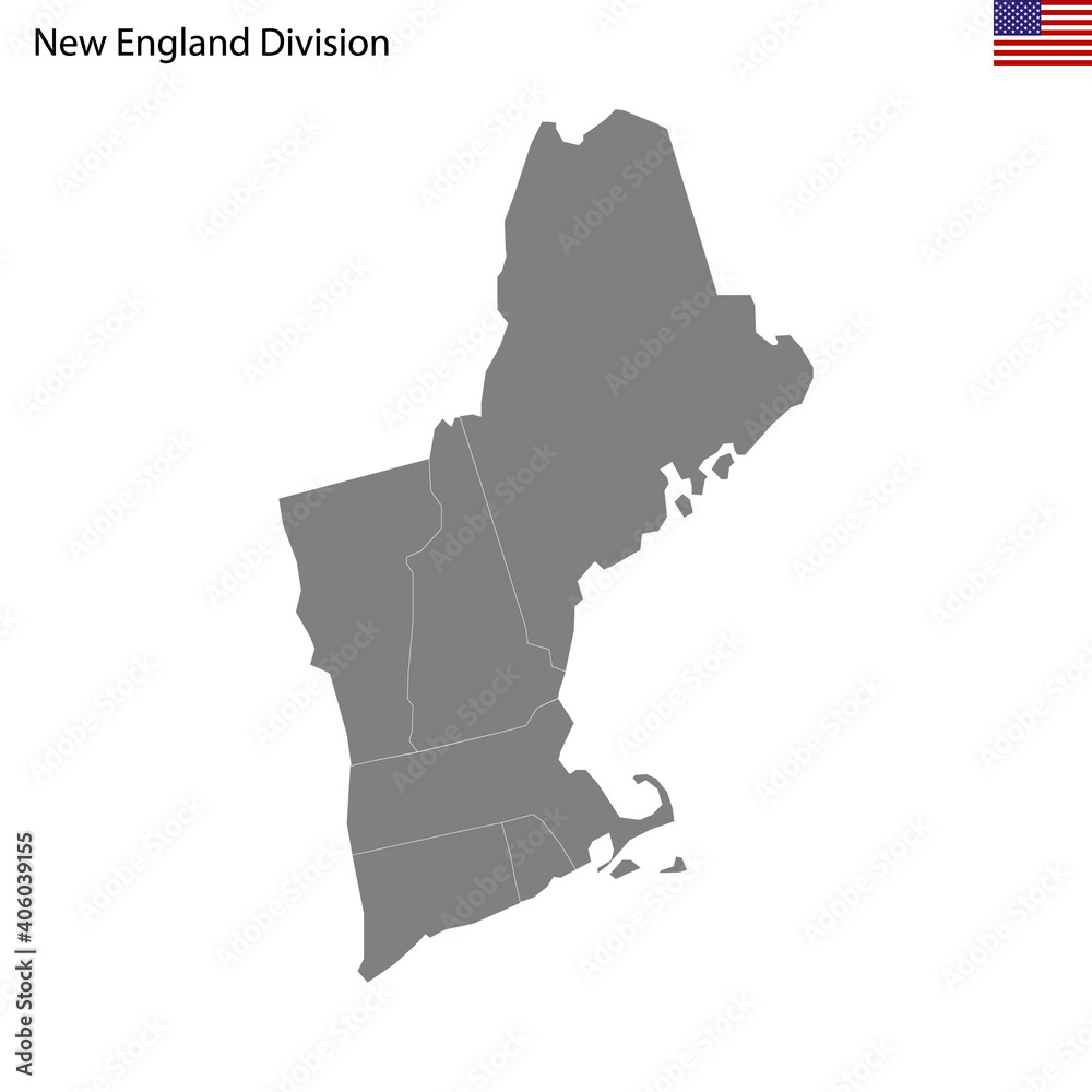 High Quality map of New England division of United States of America ...