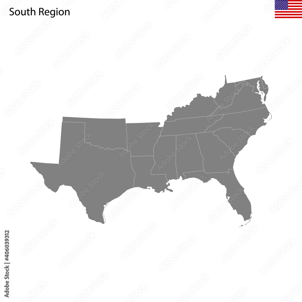 High Quality map of South region of United States of America with ...