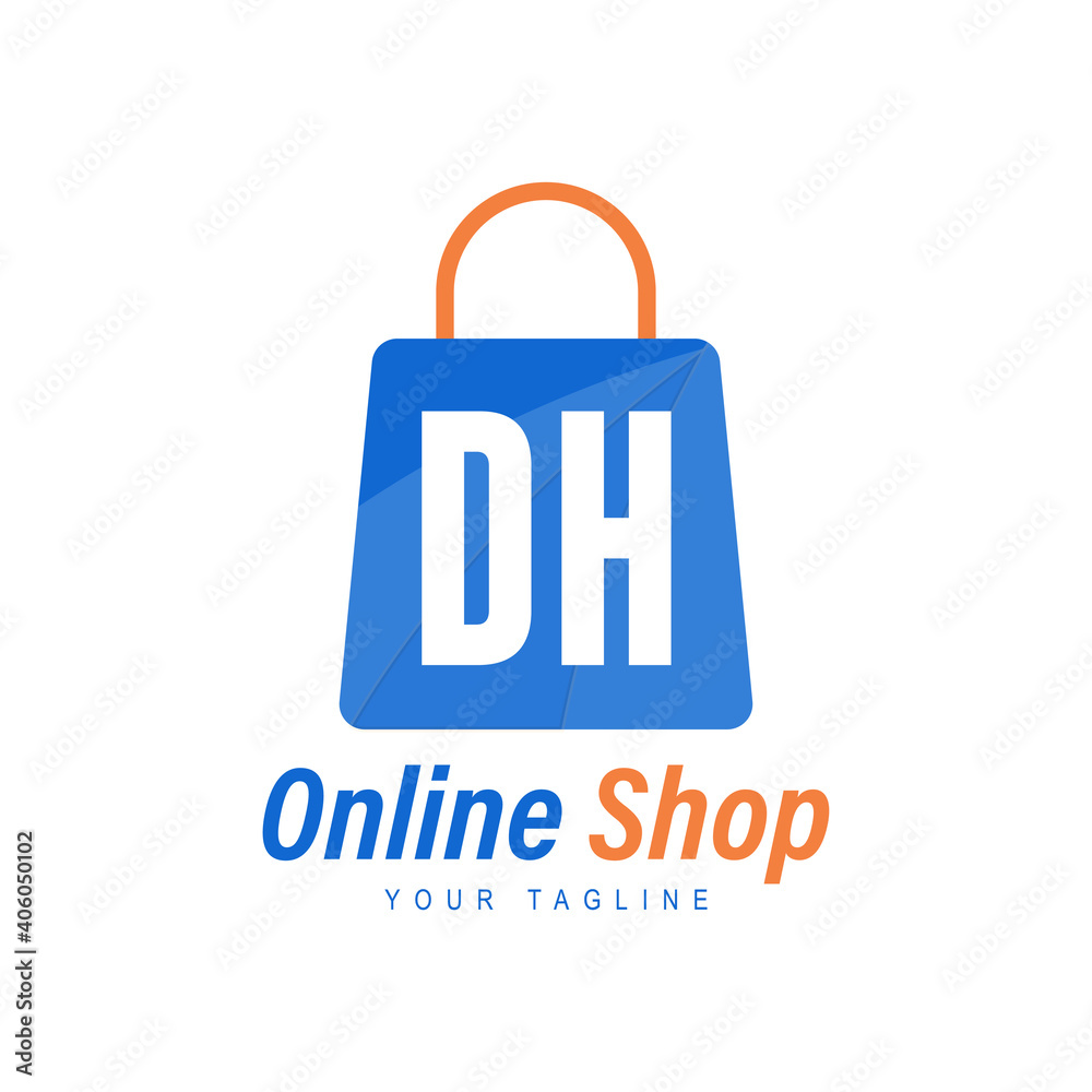 DH Letter Logo Design with Shopping Bag Icon. The concept of a modern ...