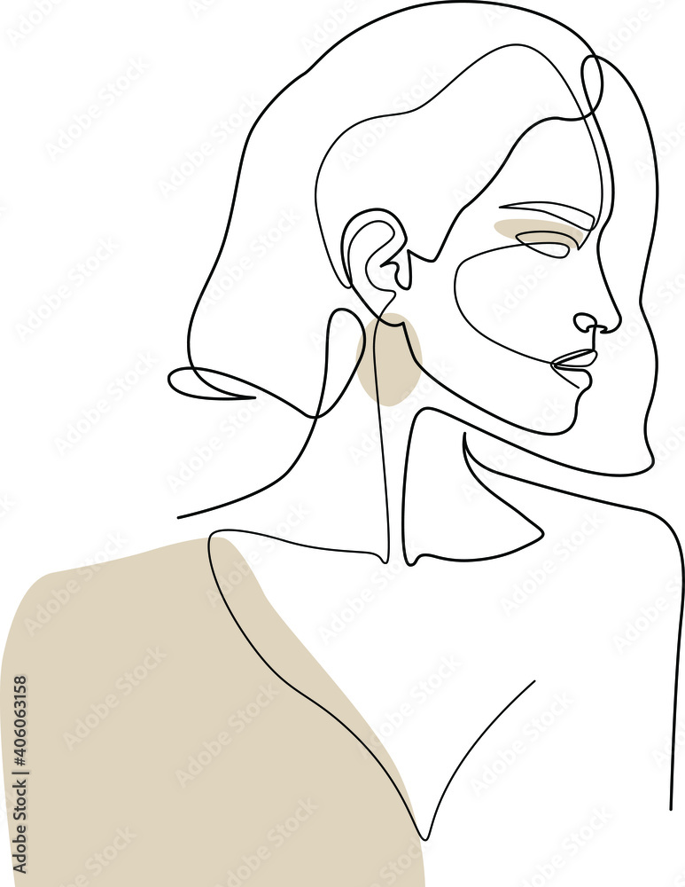 Minimalist silhouette of woman face on white background. Black and ...