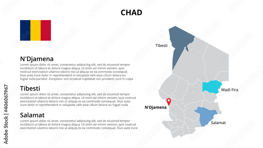 Chad vector map infographic template divided by states, regions or ...