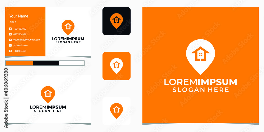 Home location logo with line art and business card design. pin, map ...