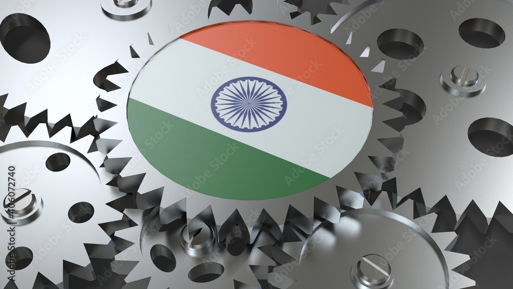 Republic of India flag with steel manufacturing gears world country ...