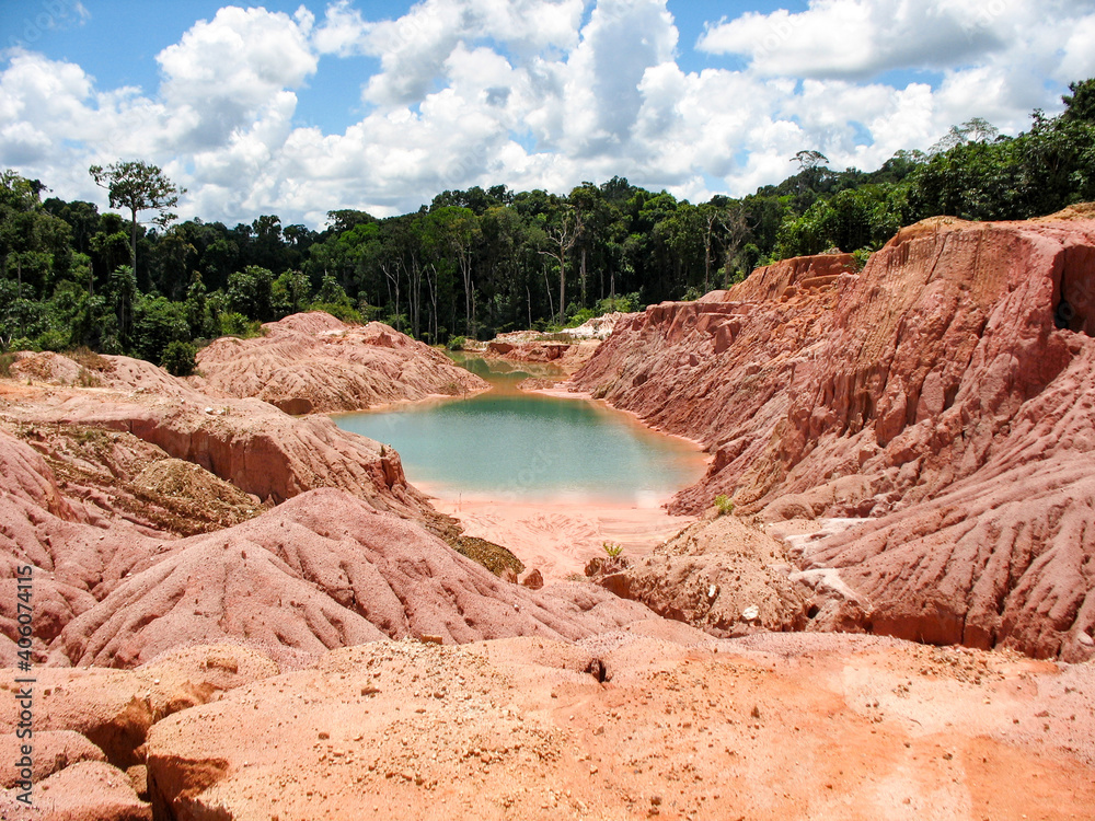 Gold mining place in Guyana, Abandoned gold mining pit. Amazon and ...