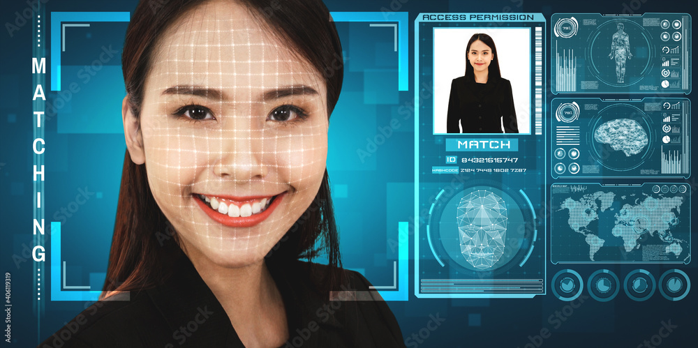 Facial recognition technology scan and detect people face for ...