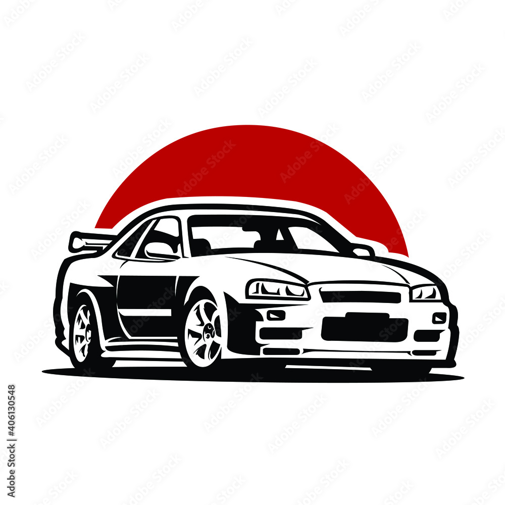 Super Cool Japanese Sport Car Vector in Red Moon Background ...