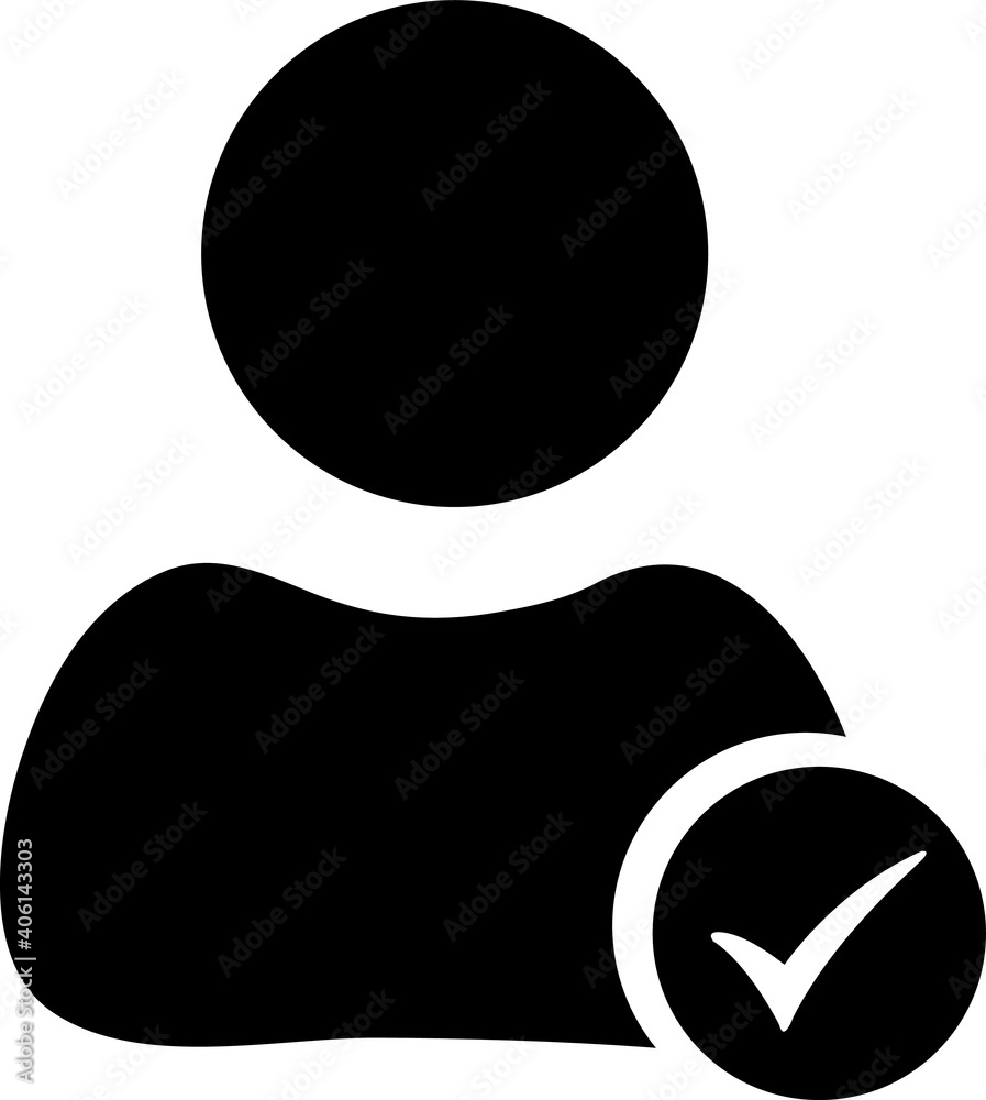 Profile icon with check sign. Person selection, approved, confirm, done ...