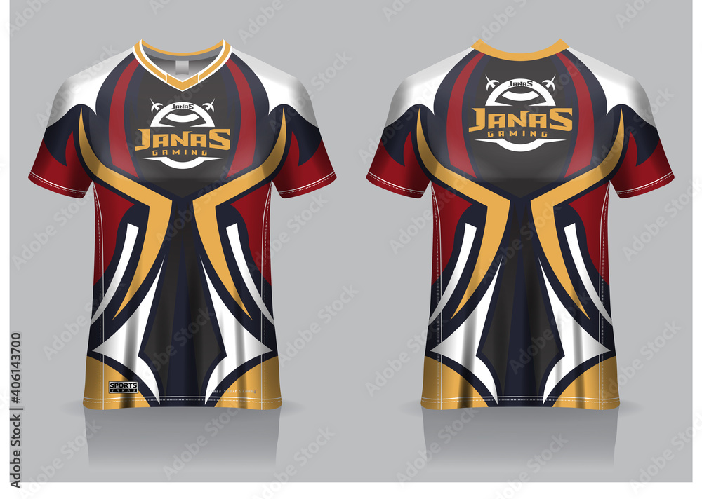 Esport gaming t shirt jersey template, uniform, front and back view ...