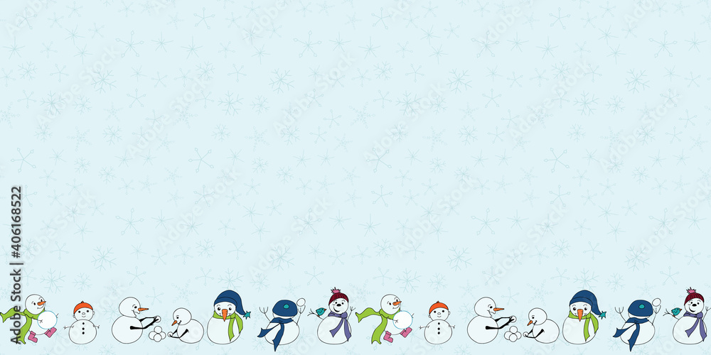 Snowman border with flakes colorful seamless vector border surface ...