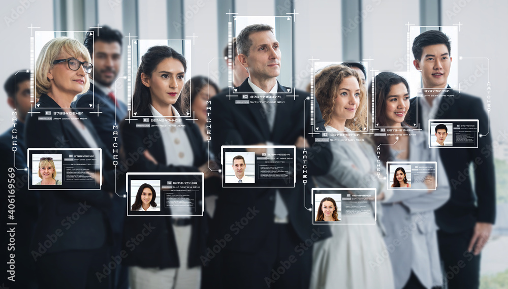 Facial recognition technology scan and detect people face for ...