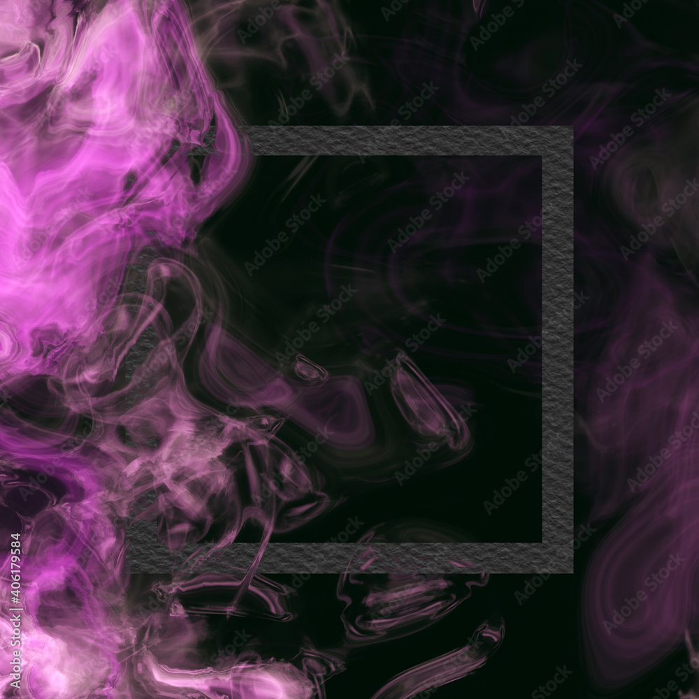 Dark background made of pink smoke. Flat lay border frame with copy ...