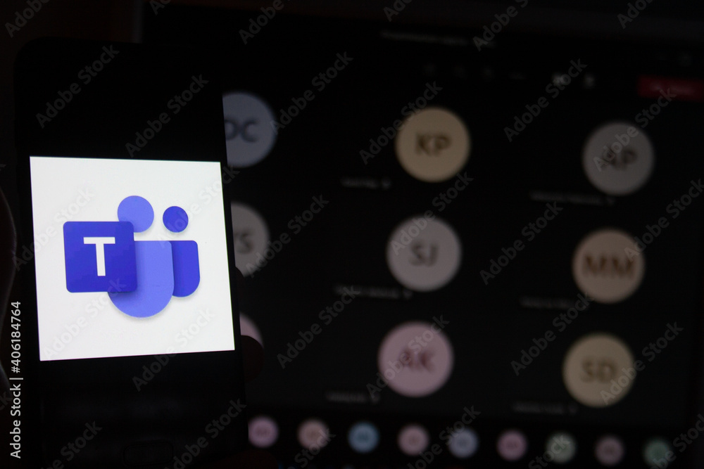 Microsoft teams logo app on phone screen in the background of the ...