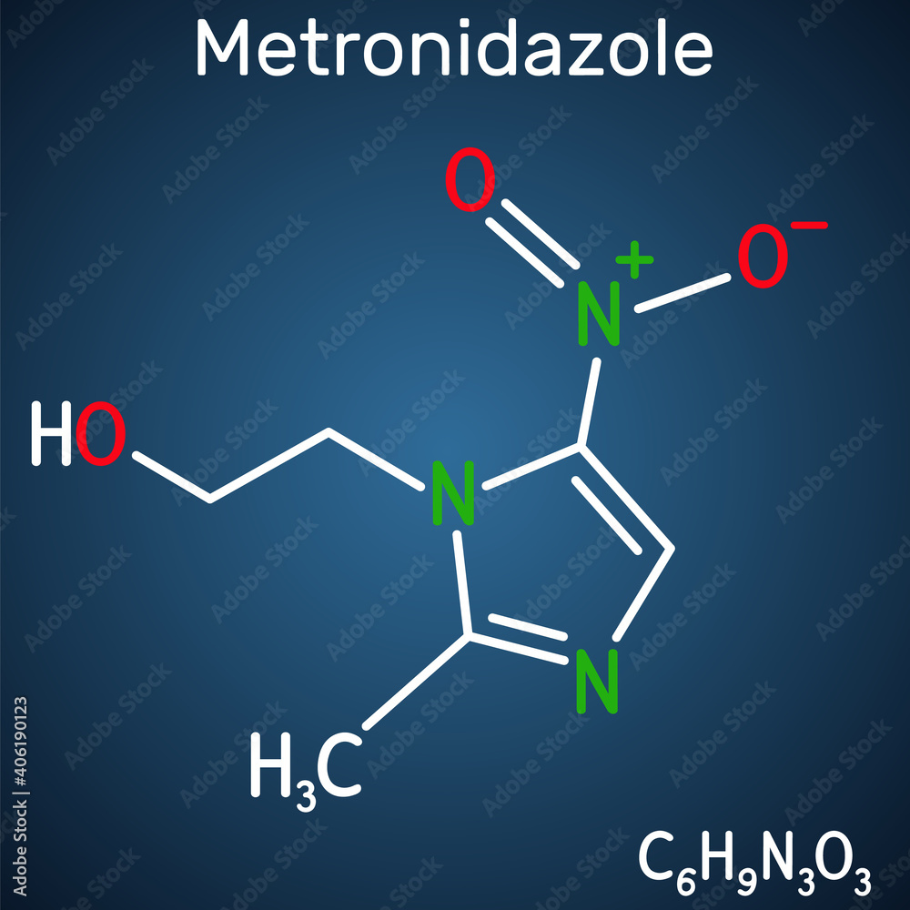 Vetor do Stock: Metronidazole, antiprotozoal medication molecule. It is ...