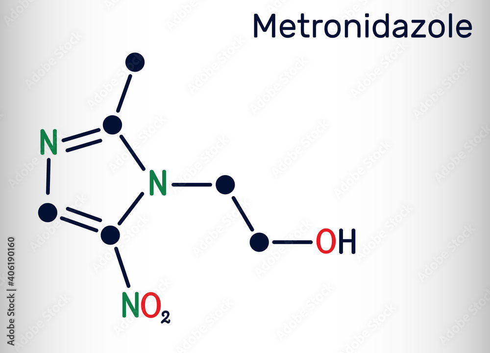 Metronidazole, antiprotozoal medication molecule. It is antibiotic, belonging to the ...