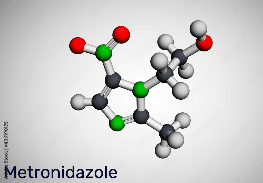 Metronidazole, antiprotozoal medication molecule. It is antibiotic ...