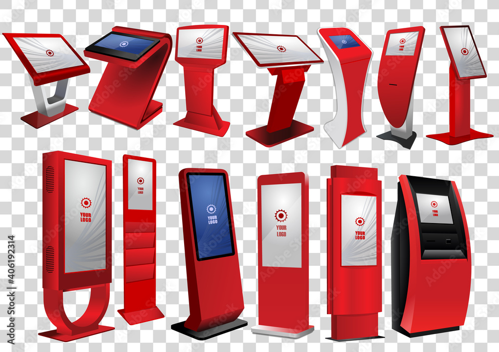 Set of Promotional Interactive Information Kiosks, Advertising Displays, Terminal Stands, Touch ...