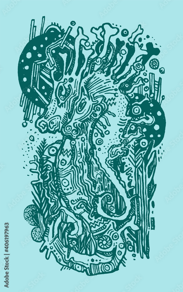 Seahorse, doodle illustration. Handmaid drawing. Stock Vector | Adobe Stock