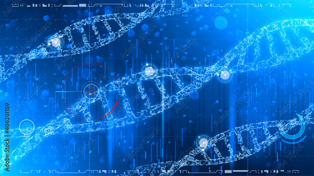 Dna helix, computer analysis and testing. Genetic instructions used for ...