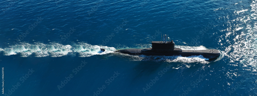 Aerial drone ultra wide panoramic photo of latest technology armed ...