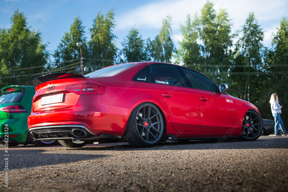Moscow, Russia - July 6, 2019: Red sports Audi A4 Lowered and tuned ...
