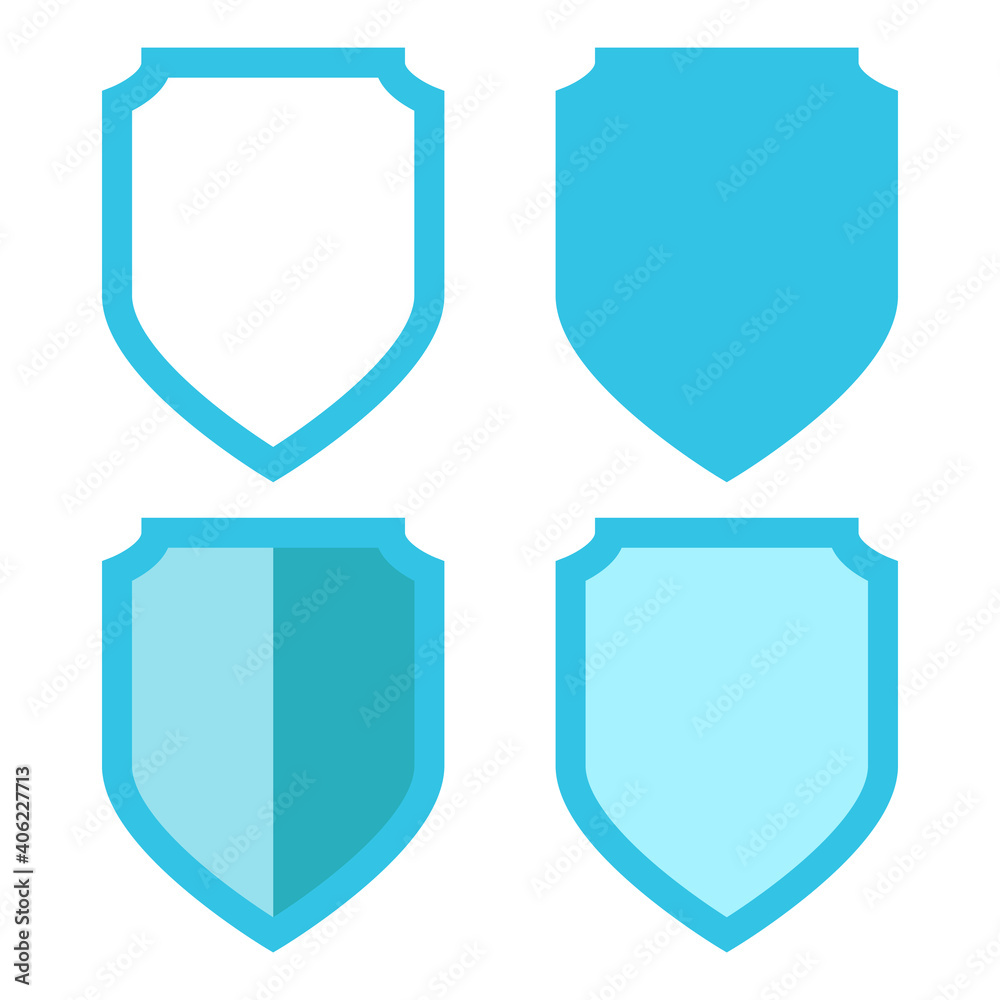 Vector set of four blue shields. Shield outline icon. Vector set of ...