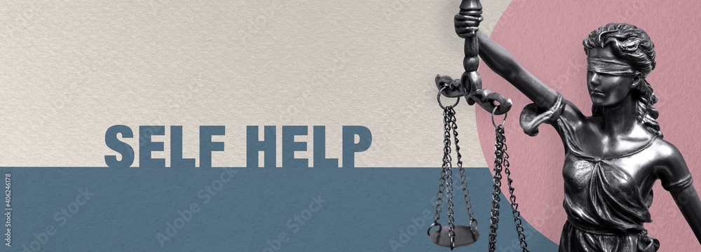 Self Help. Close-up of a Lady Justice statue. Law and lawyer symbol ...