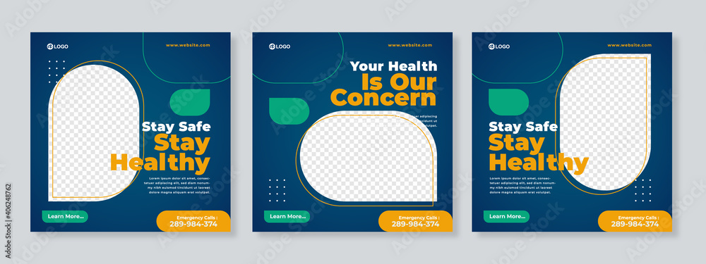 Healthcare Post Template Social Media Banners. Blue and Green ...