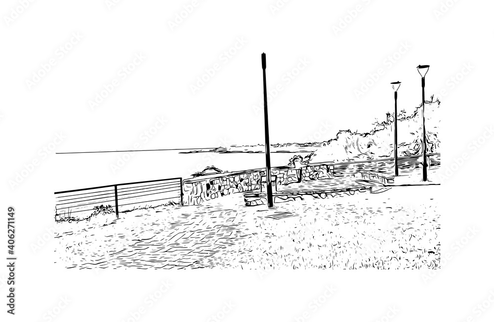 Building view with landmark of Darwin is the capital of Australia. Hand ...