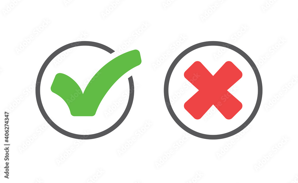 Check mark icons. Green tick and red x. Symbols of approval. Stock ...