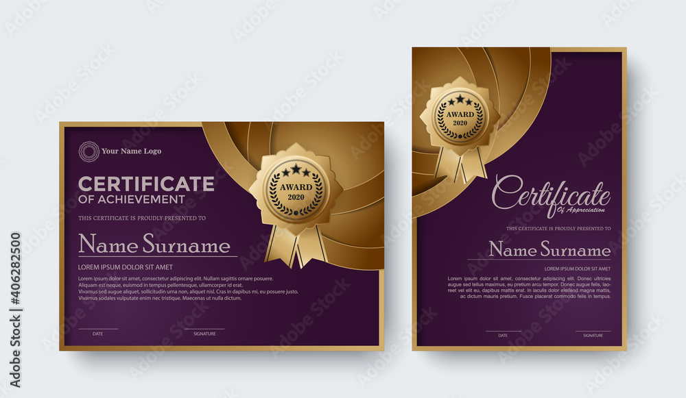 Elegant purple certificate award template Stock Vector | Adobe Stock