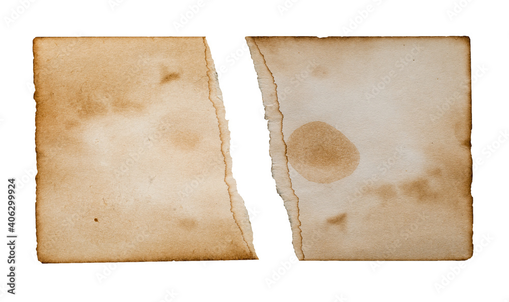 Vintage background with ripped old paper isolated on white background ...