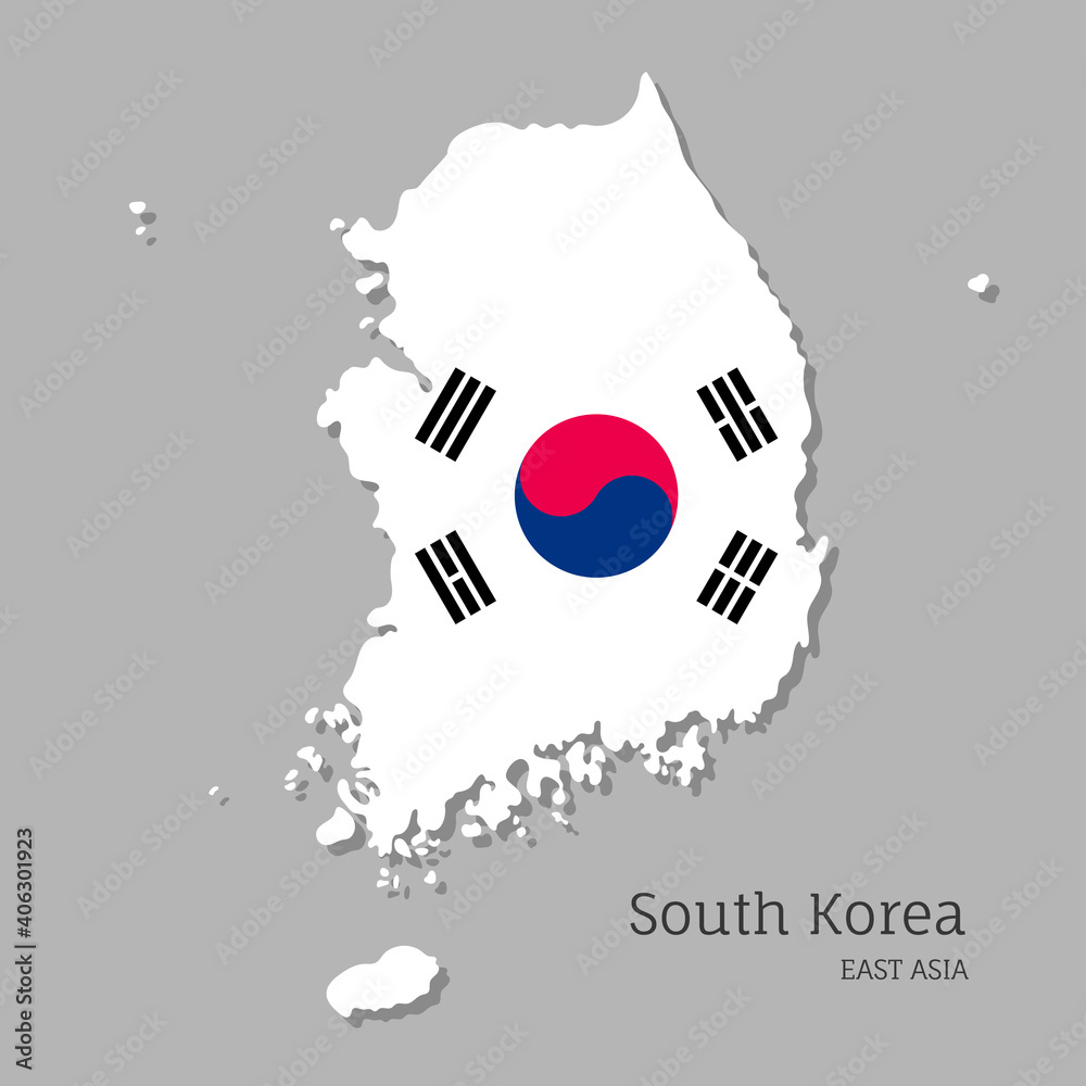 Map of South Korea with national flag. Highly detailed editable map of ...