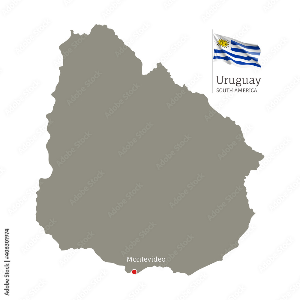 Vecteur Stock Silhouette of Uruguay country map. Gray editable map with ...