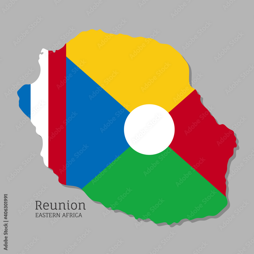 Map of Reunion with national flag. Highly detailed editable map of ...
