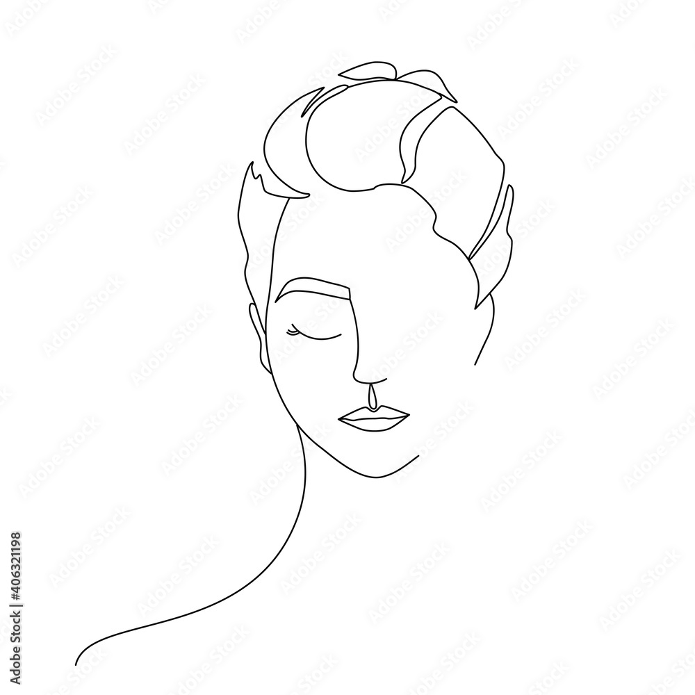 Continuous Line Drawing Woman Portrait Beauty Woman Face One Line