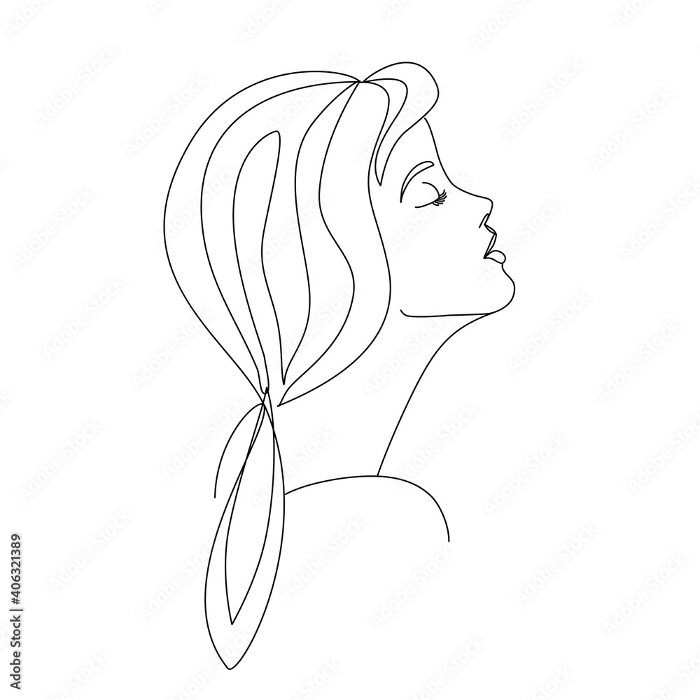 Continuous Line Drawing Woman Portrait. Beauty woman face one line ...
